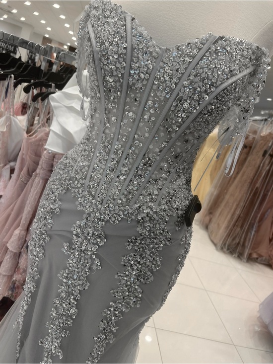 Jovani | Dresses | Jovani Silver Strapless Crystal Corset Gown | Poshmark